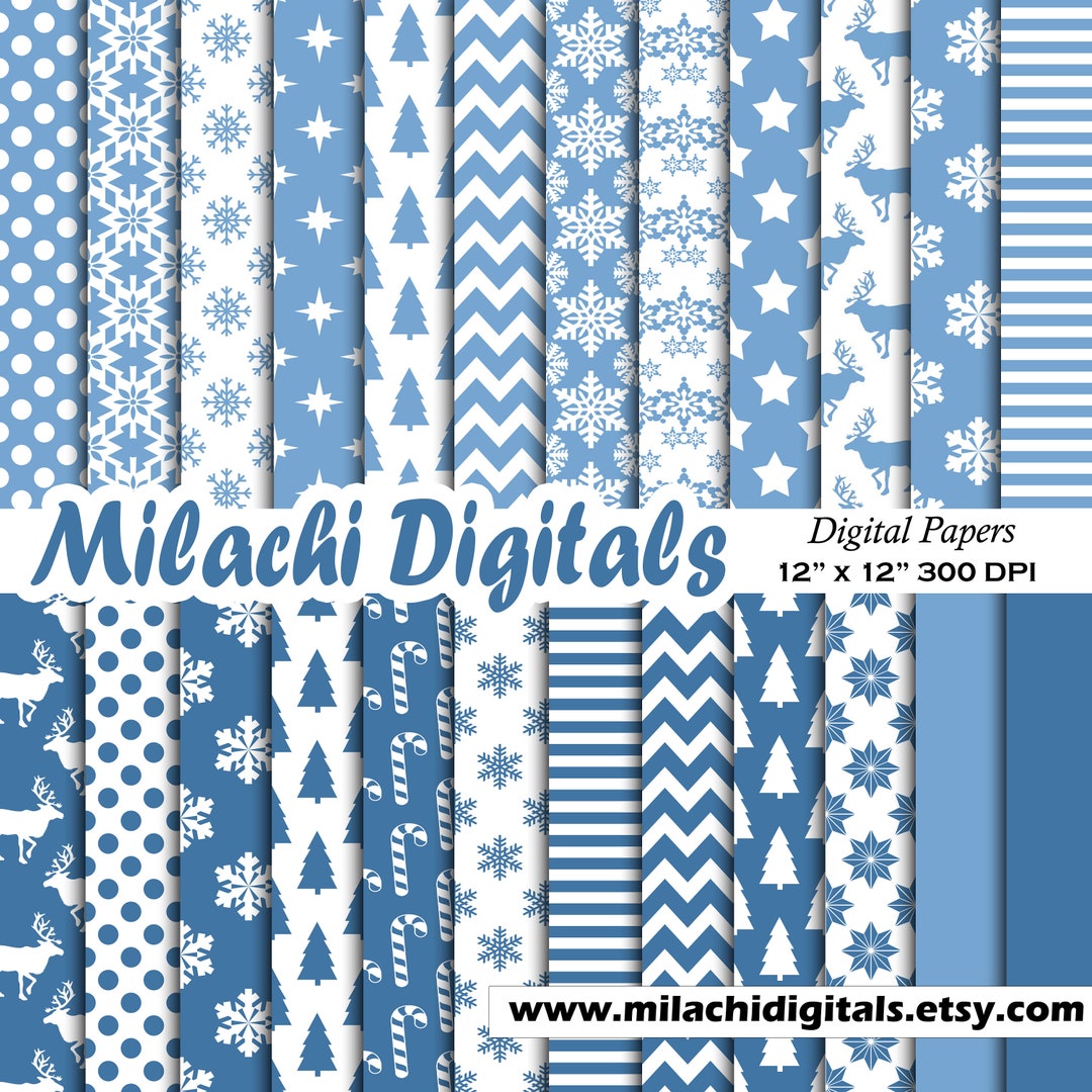 Blue Christmas Digital Paper, Holiday Scrapbook Papers, Snowflake ...