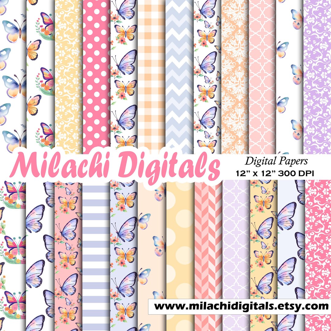 Butterfly Digital Paper Seamless 12"x12" Scrapbook Paper, Junk Journal ...