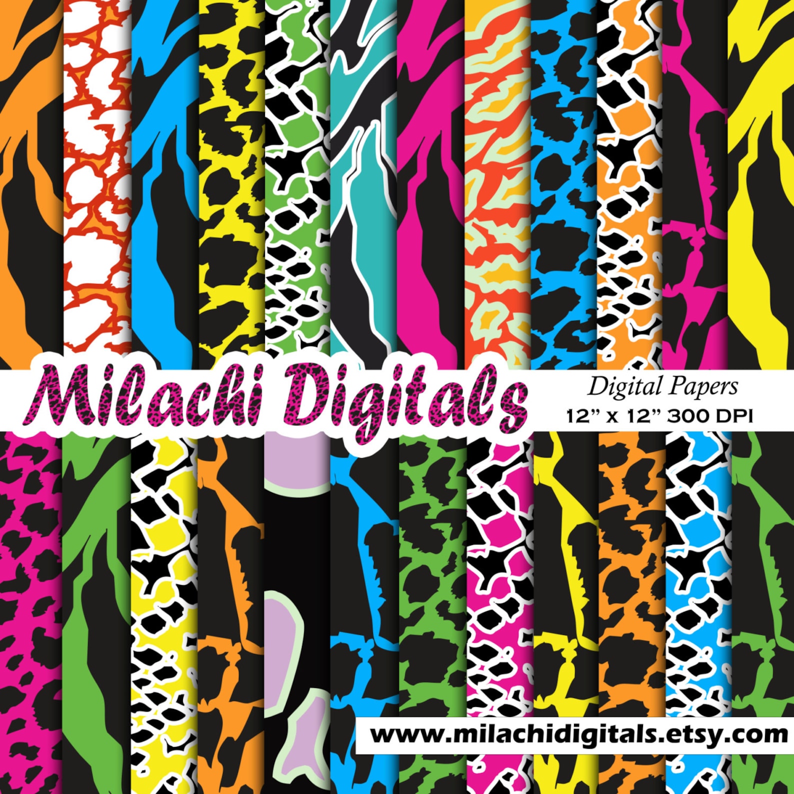 Safari Digital Paper Wild Animal Print Safari Zebra Cow | Etsy