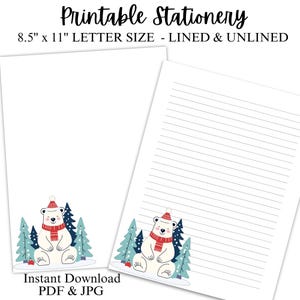 Printable Holiday Polar Bear Stationery, Christmas Digital Paper for ...