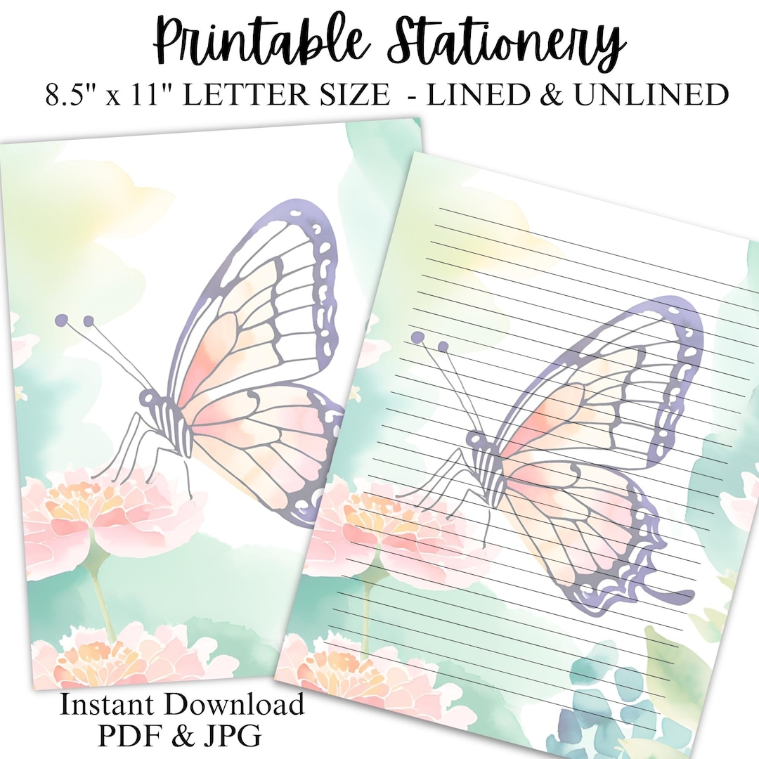 Butterfly Stationery Printable, Journal Paper, Letter Writing Paper ...