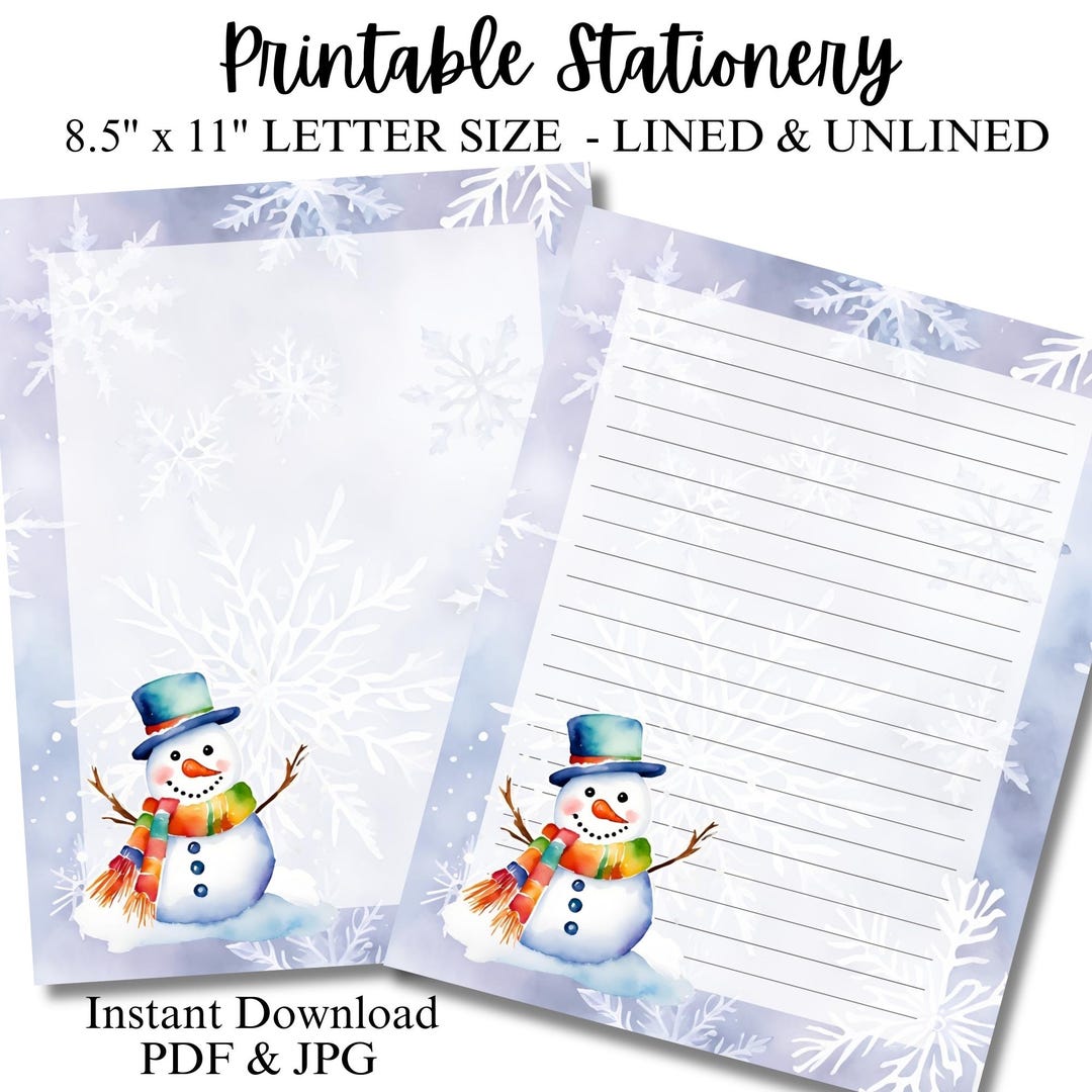 Snowman Printable Writing Paper Stationery, Digital Paper for Journals ...