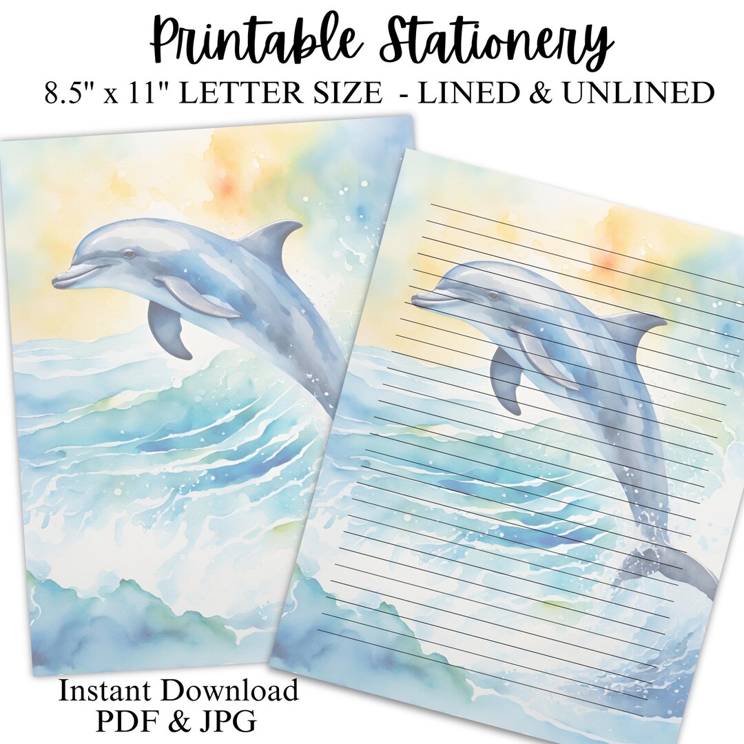 Dolphin Printable Stationery, Digital Paper for Journals, Letters ...
