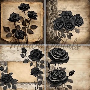 Black Rose Digital Paper Pack 12"x12", Floral Background, DIY Crafts ...