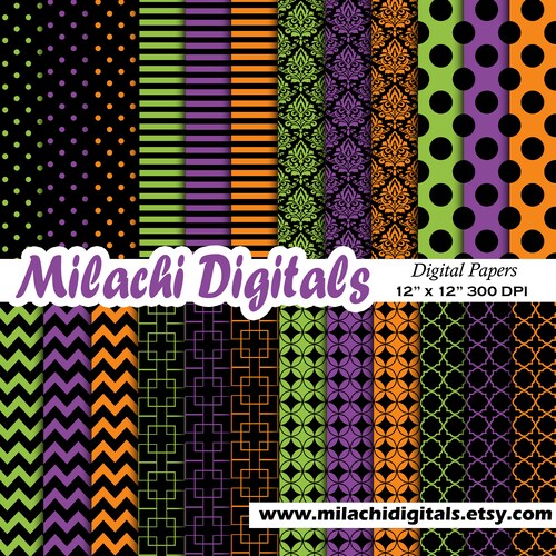 Trick or Treat Halloween Digital Paper Pack Holiday Patterns - Etsy