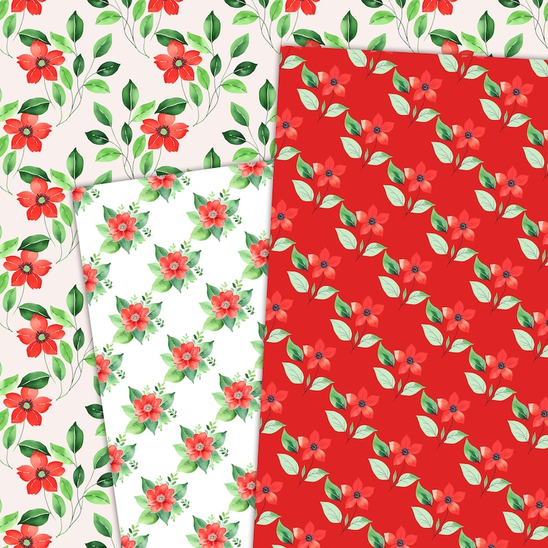 Red Flowers Digital Paper, Seamless 12"x12" Scrapbook Paper, Junk ...
