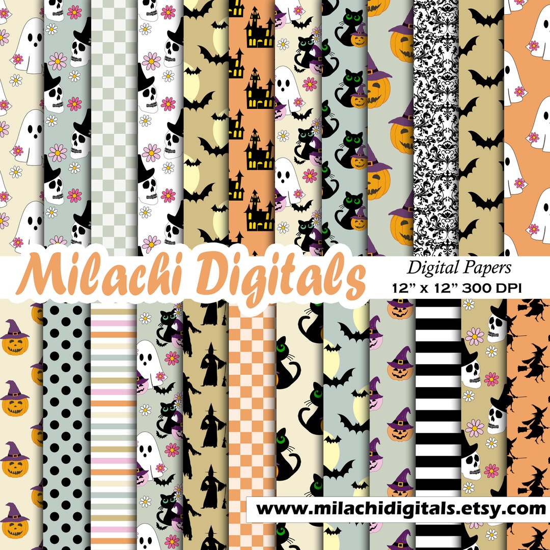 Halloween Digital Paper Seamless Patterns, Spooky Wallpaper, Trick or ...