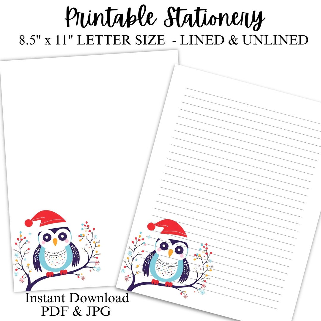 Printable Christmas Owl Stationery, Digital Paper for Journals, Writing ...