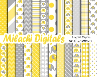 Yellow Gray Elephant | Etsy