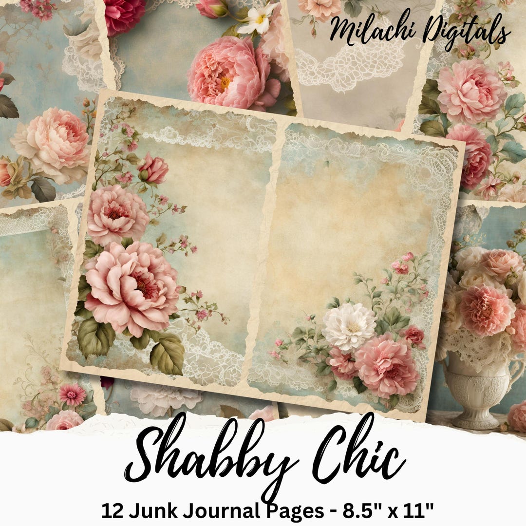 Shabby Chic Junk Journal Paper Printable, Shabby Floral Scrapbook Paper ...