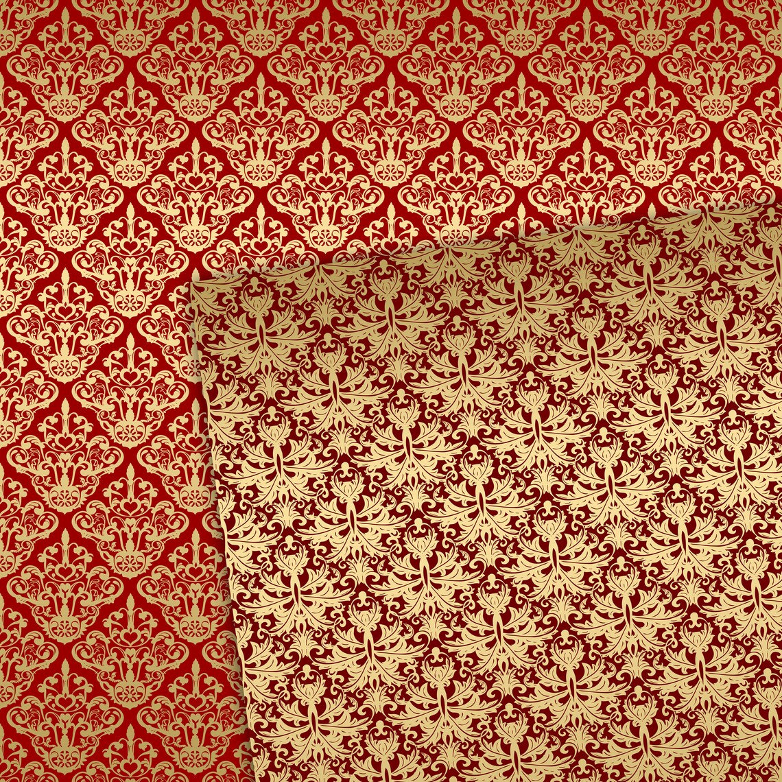 Red and Gold Damask Digital Paper Seamless Damask Patterns - Etsy