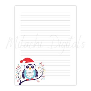 Printable Christmas Owl Stationery, Digital Paper for Journals, Writing ...