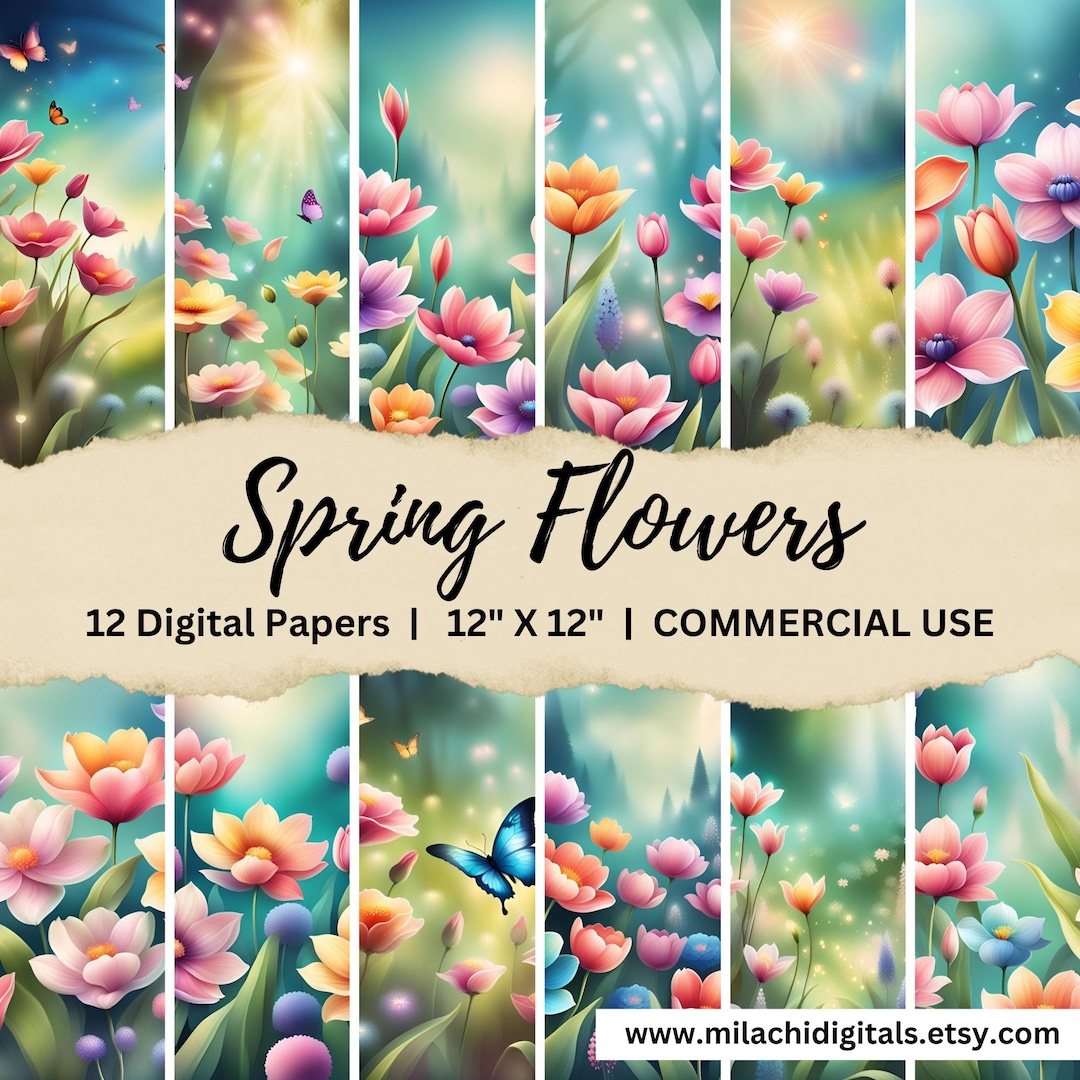 Spring Flowers Digital Paper, Floral Backgrounds, Junk Journal Pages ...