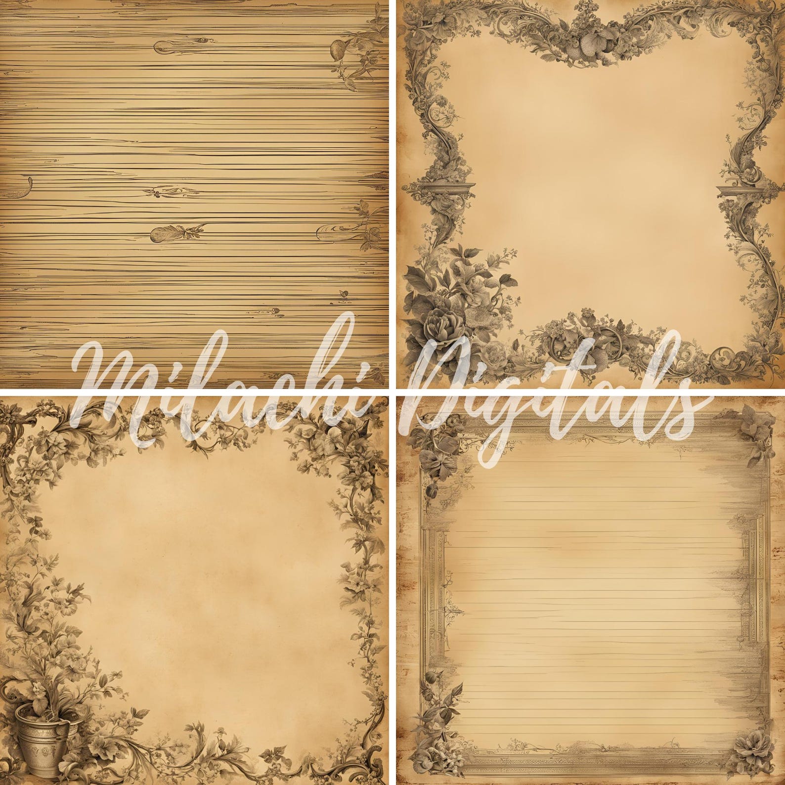 Vintage Papers Digital Paper, Old Paper Backgrounds, Junk Journal ...