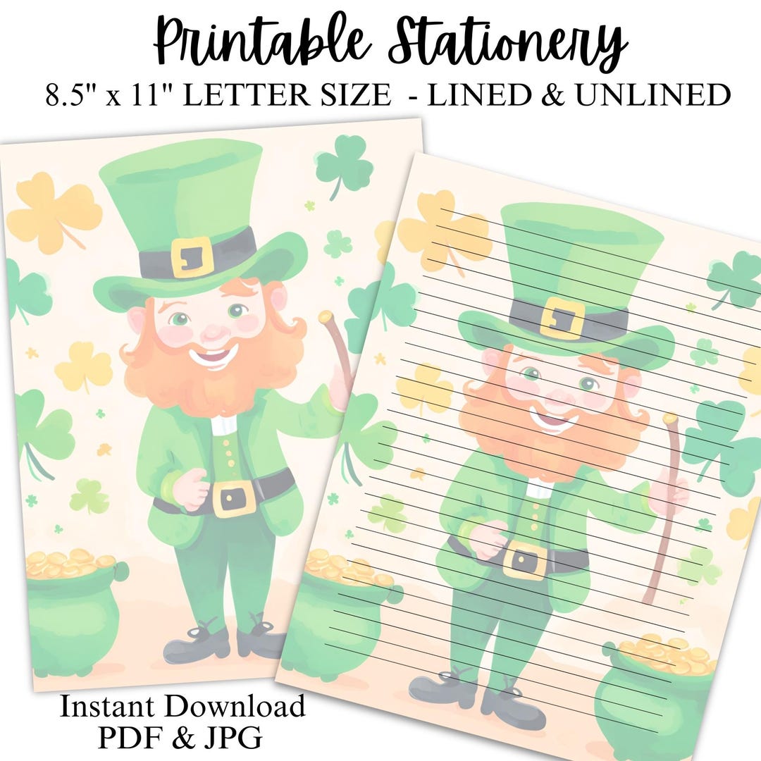 St. Patrick's Day Leprechaun Stationery Printable, Journal Paper ...