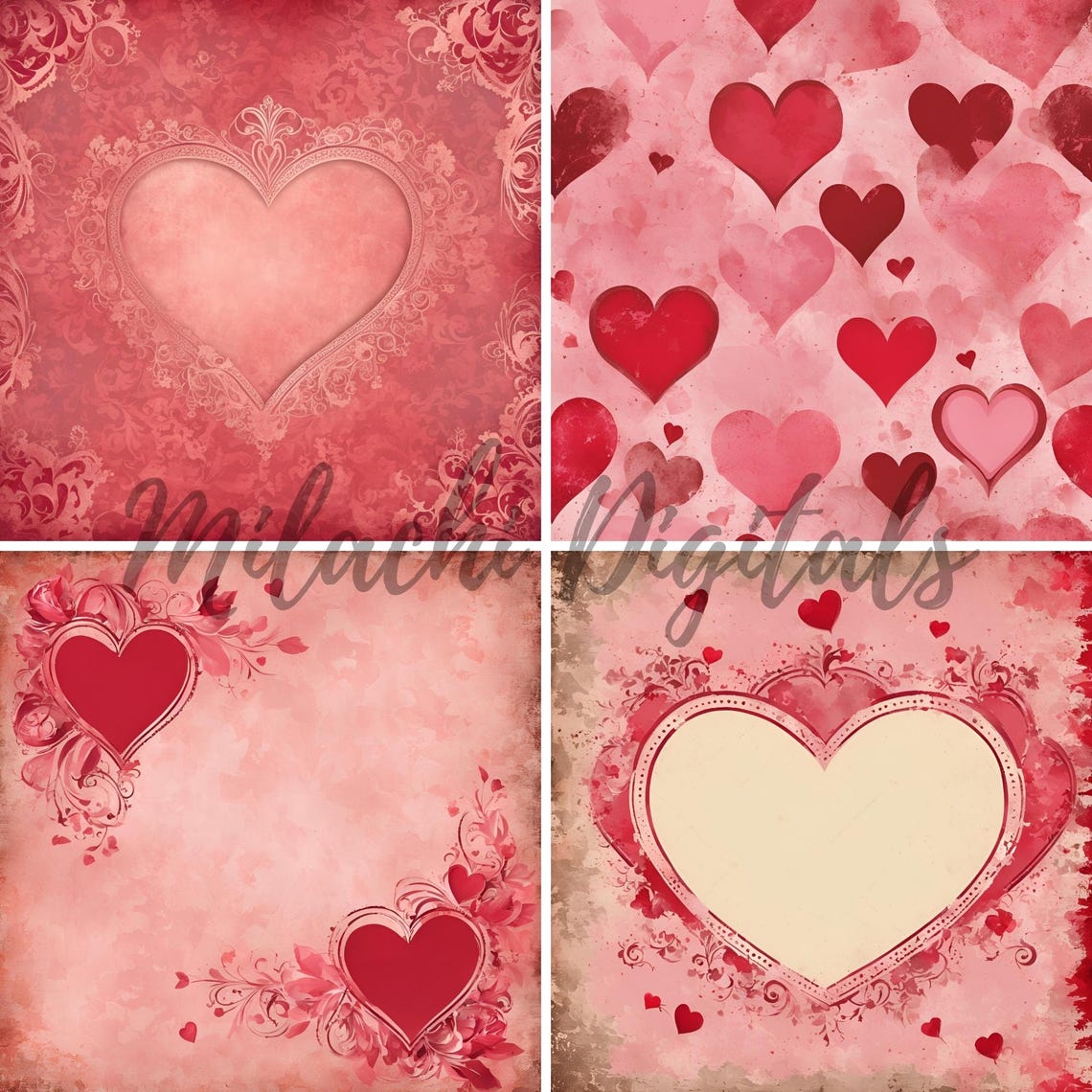 Valentine's Day Digital Paper Pack 12"x12", Printable Scrapbook Paper ...