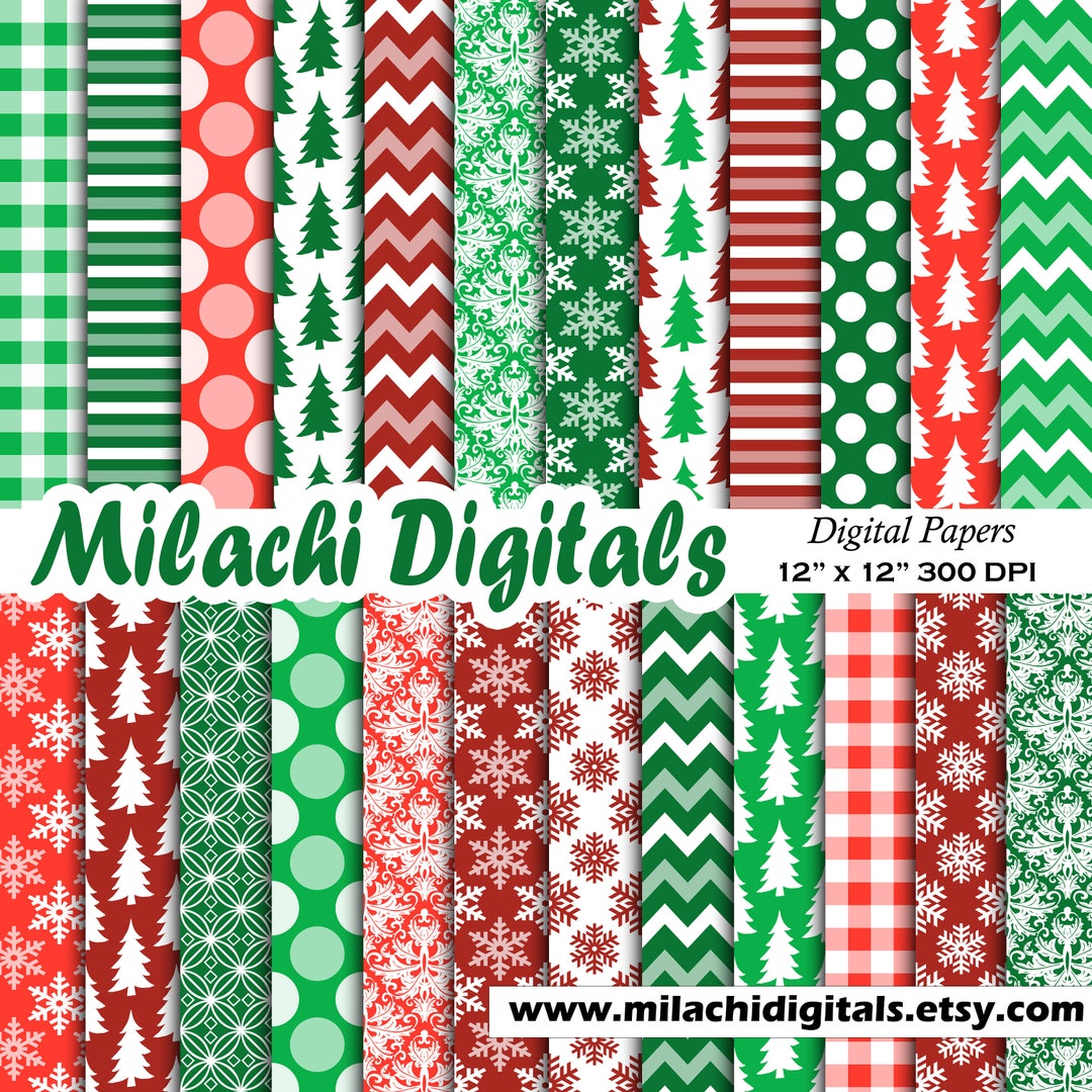 Christmas Digital Paper, Holiday Scrapbook Papers, Seamless Patterns ...
