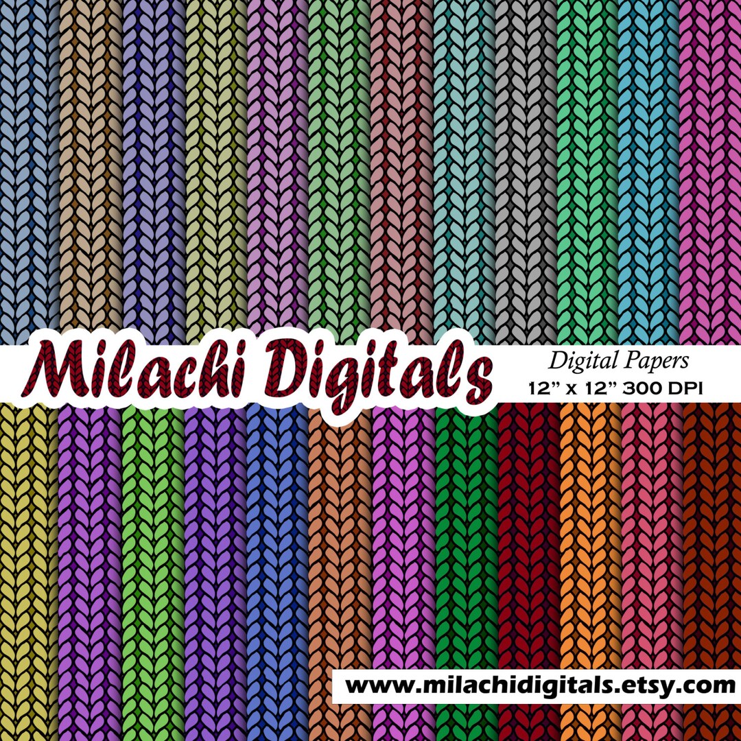 Knitted Pattern Digital Paper, Knitting Scrapbook Pages, Wallpaper ...