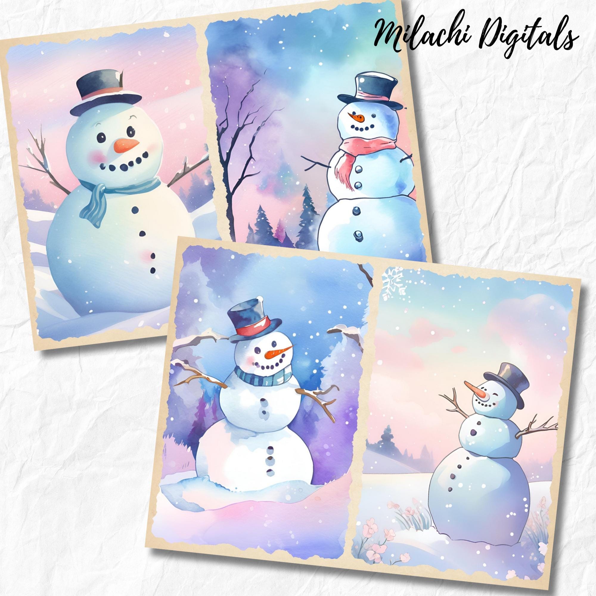 Snowman Junk Journal Printable Pages, Snowman Scrapbook Paper, Winter ...