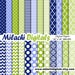 Blue and Green Digital Paper, Scrapbook Papers, Background, Polka Dots ...
