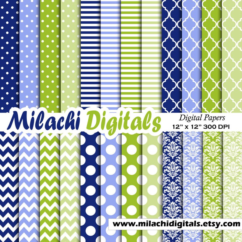 Blue and Green Digital Paper Scrapbook Papers Background - Etsy