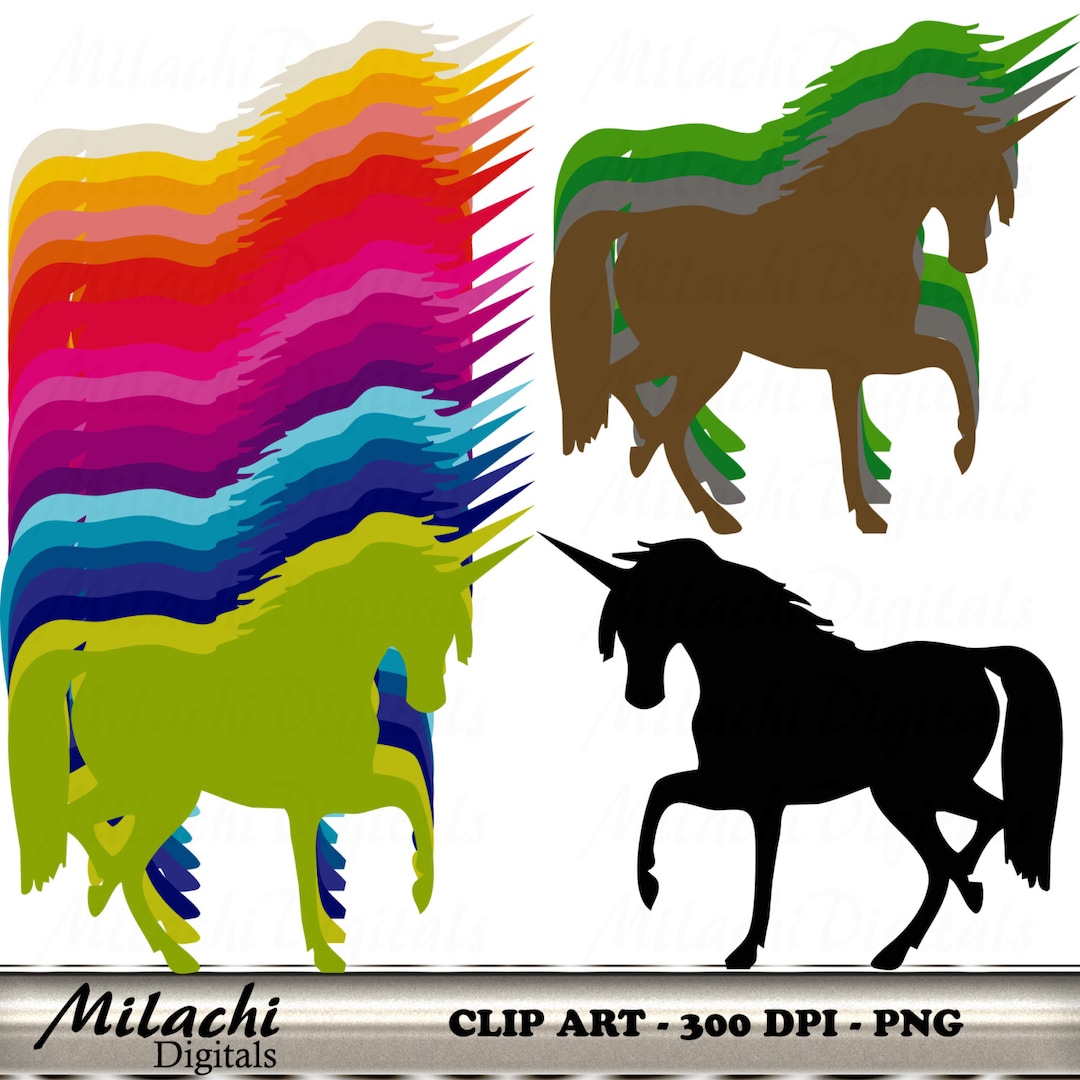 Rainbow Unicorn Digital Clip Art - Commercial Use - Instant Download ...