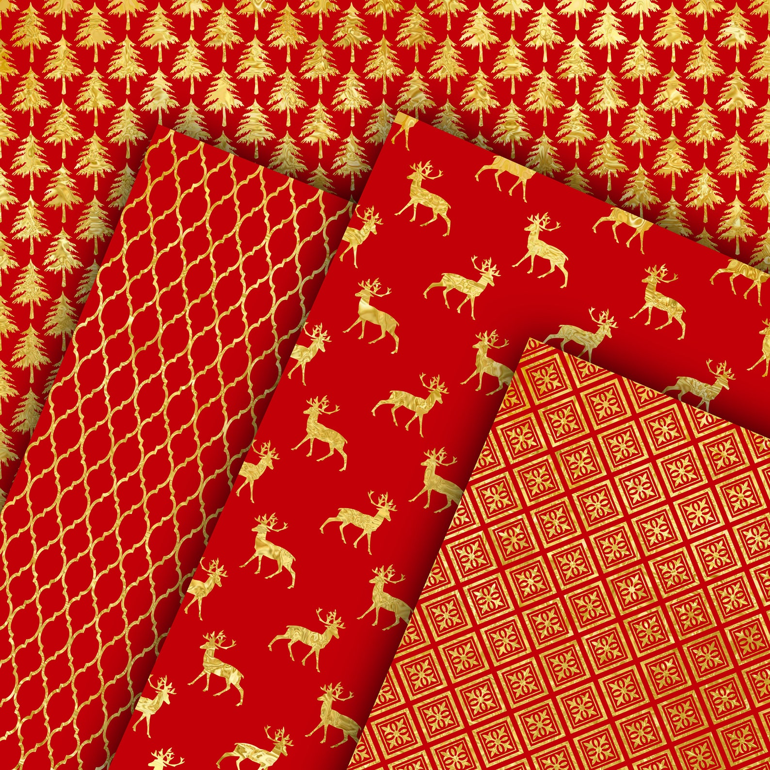 Red and Gold Christmas Digital Paper Holiday Scrapbook - Etsy