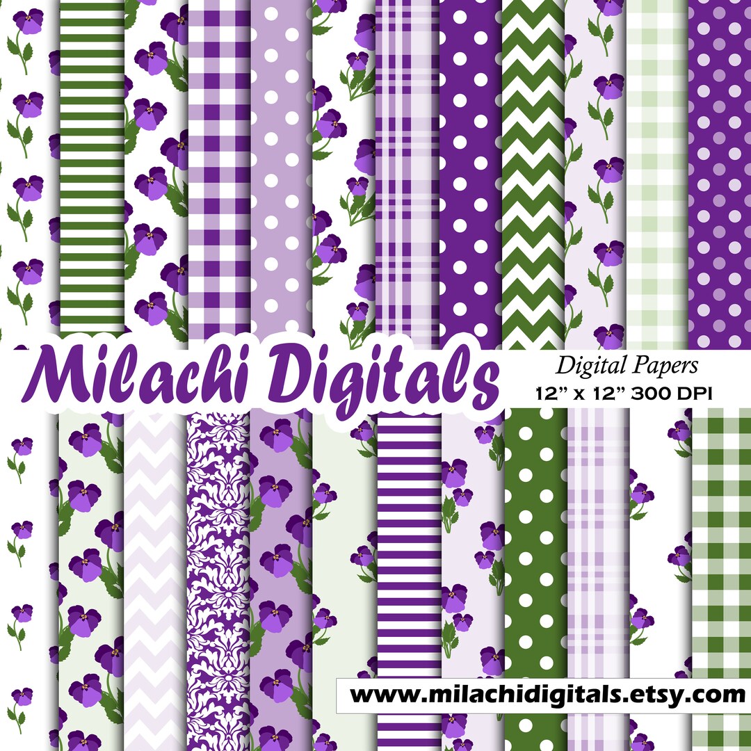 Violet Flowers Digital Paper Pack, Scrapbook Papers, Floral Seamless ...