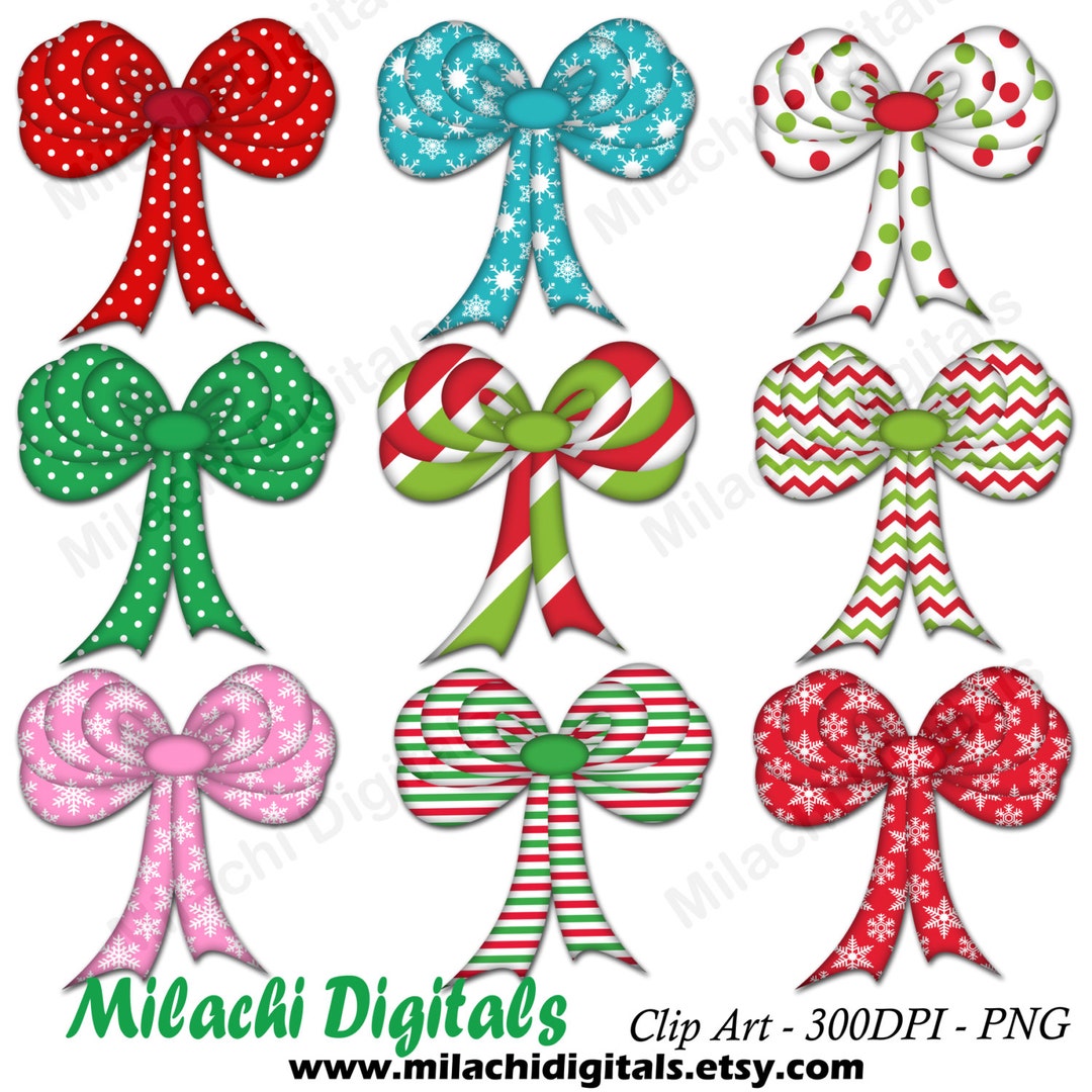 Christmas Bows Clipart, Bow Clipart, Vector Graphics, Holiday Clipart ...