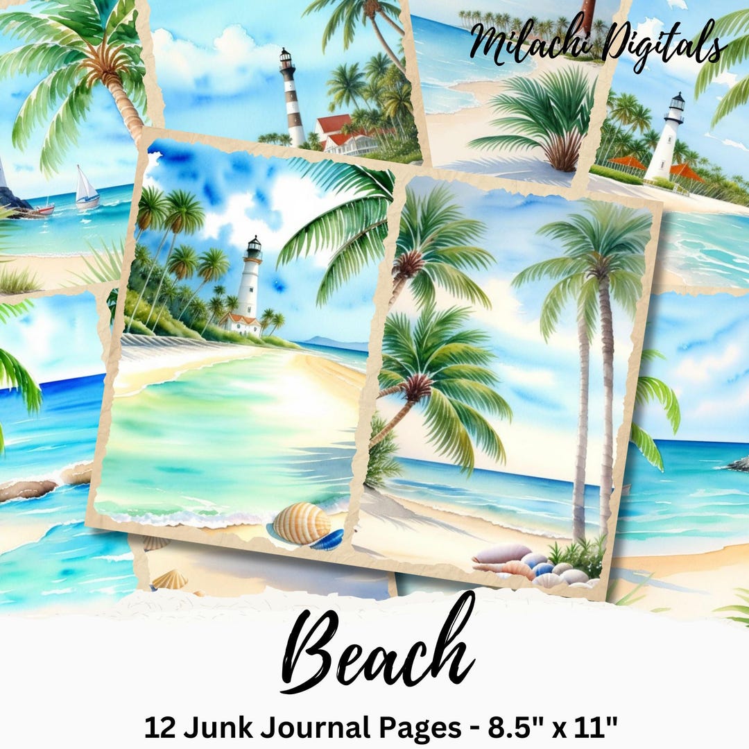 Beach Junk Journal Paper Printable, Beach Scrapbook Paper, Tropical ...