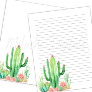 Cactus Stationery Printable, Digital Paper for Journals, Writing Paper ...