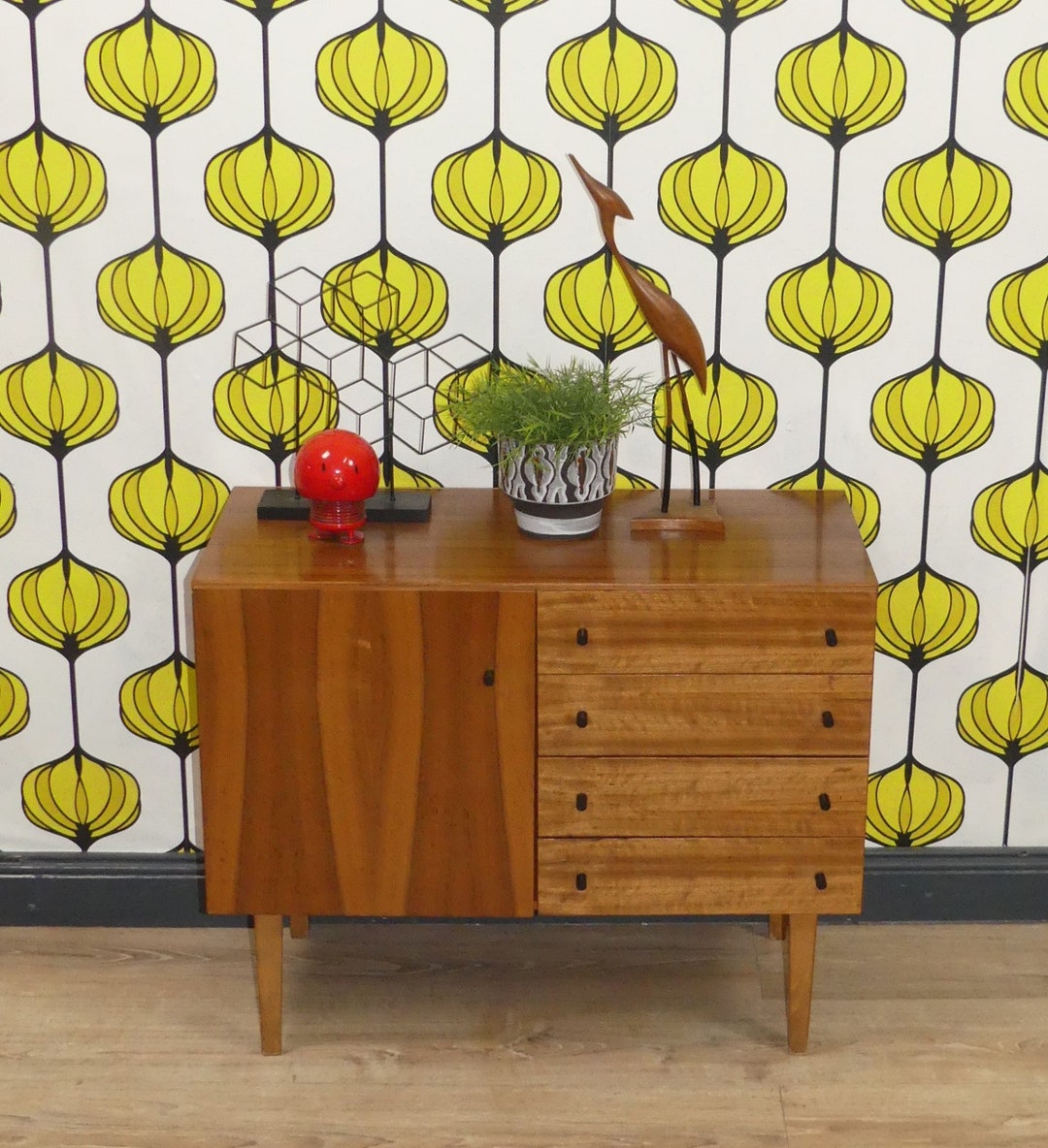 60s Small Drawer Cabinet Chest of Drawers Walnut Mini Sideboard Vintage ...
