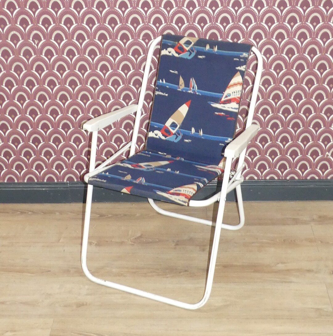 70s Folding Chair Sailing Ships Navy Maritime Camping Chair Retro ...