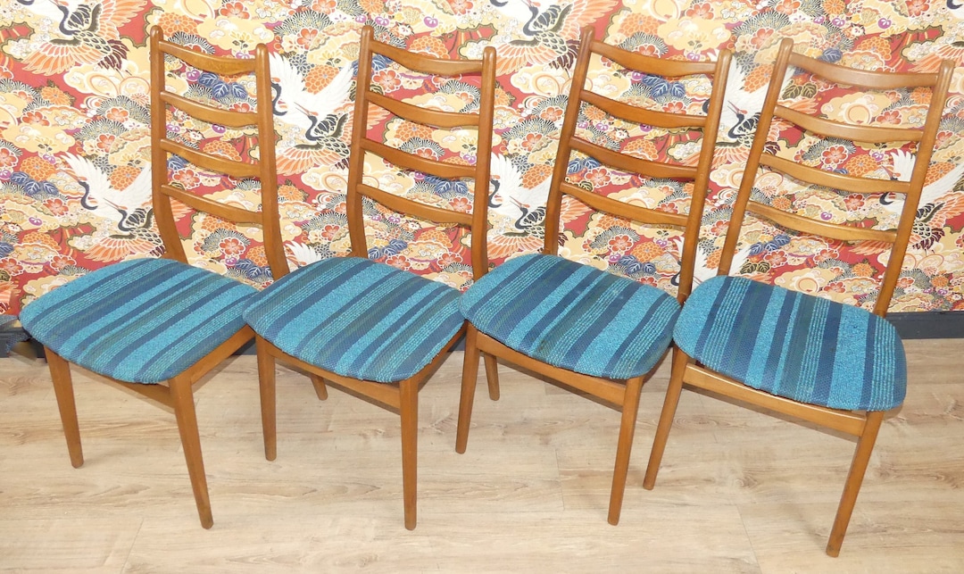 Set of 4 60s Chairs Dining Room Chair Blue Turquoise Sixties Retro ...