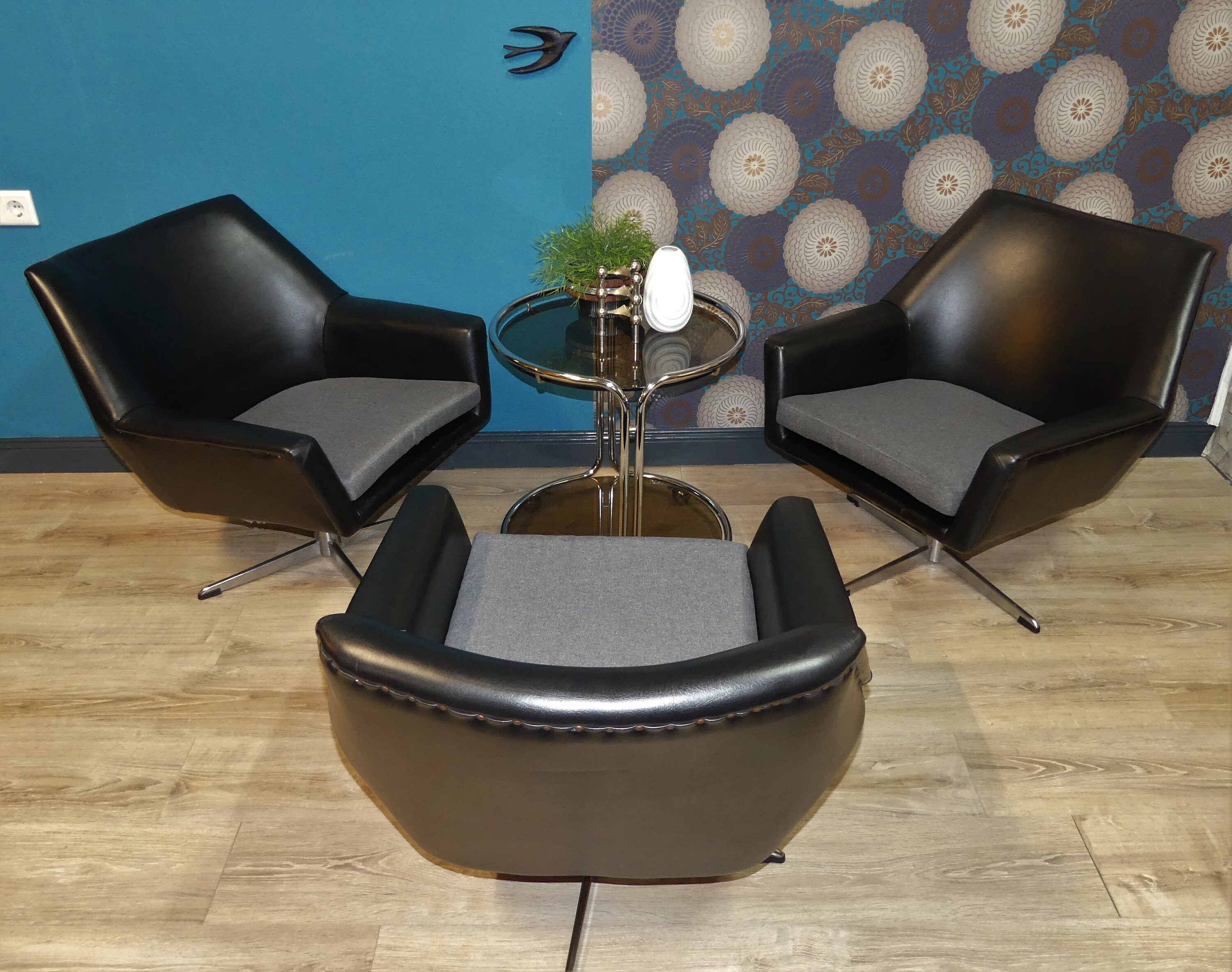 60s Cocktail Chair Leather Armchair Lounge Chair Swivel Black | Etsy