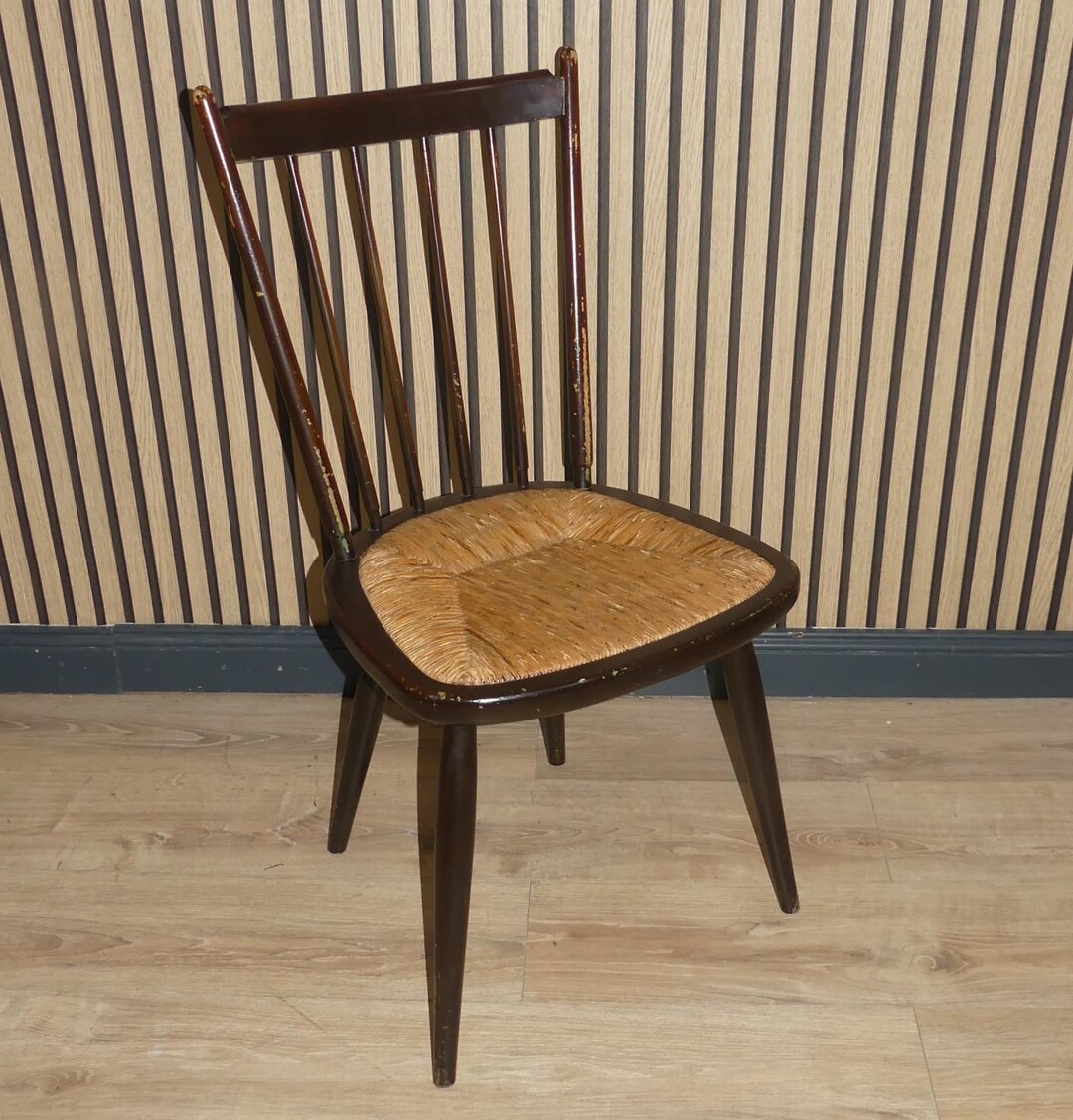 60s Chair Rung Chair Brown Raffia Seat Dressing Chair Decorative Chair ...