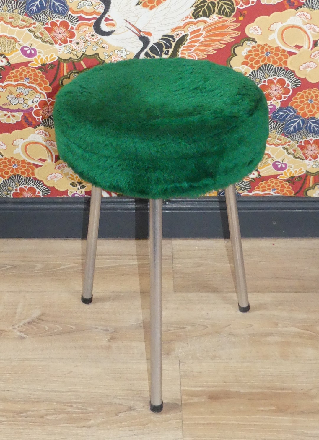 70s Fine Stool Woven Fur Green Fluff Cover Ostalgie Retro - Etsy