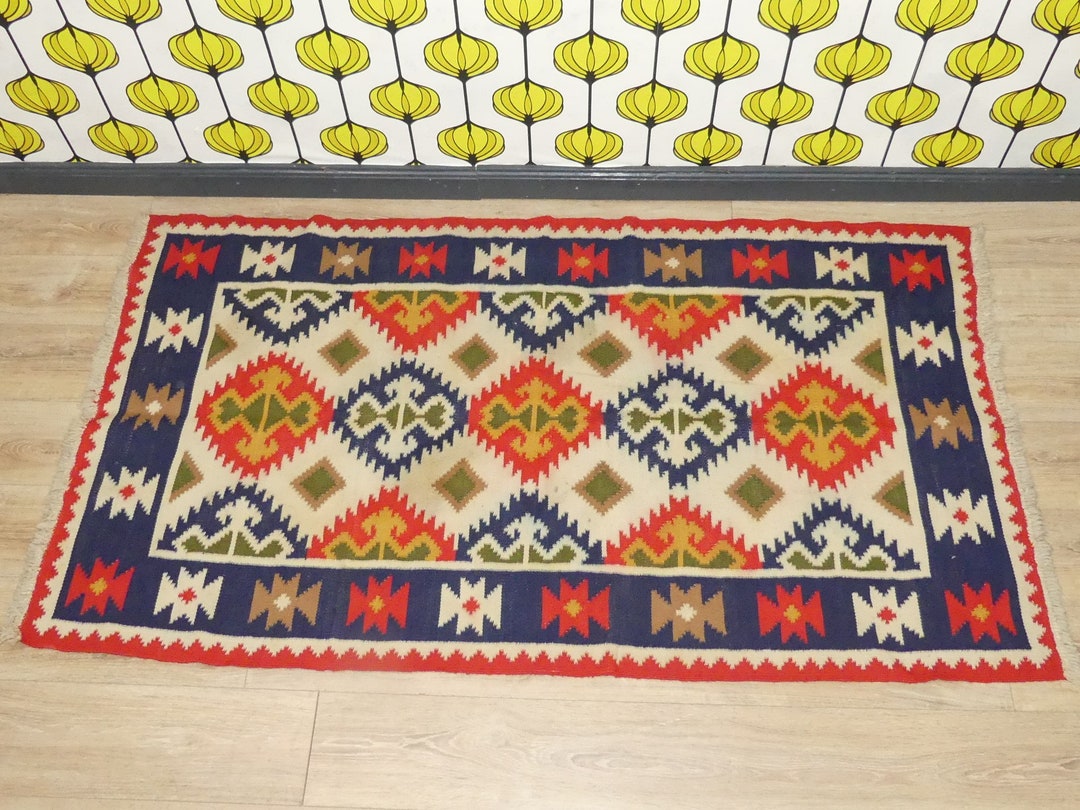 Large Woven Carpet 60s 70s Inca Pattern Carpet 195x105 Ethno Mid ...