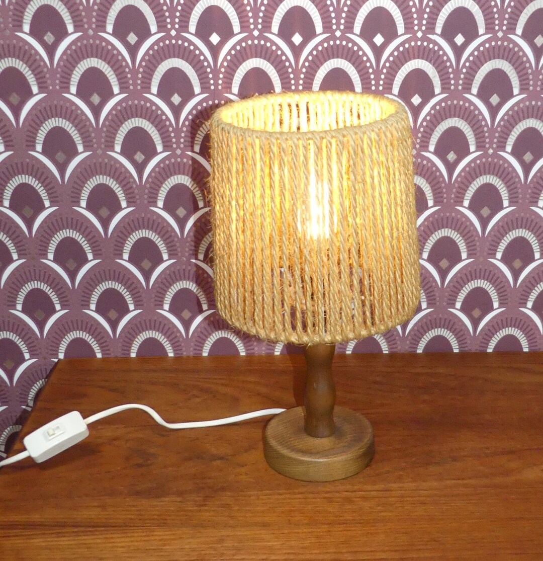 Pretty Little 60s Table Lamp Polyform Lamp Wooden Lights Wood Raffia ...