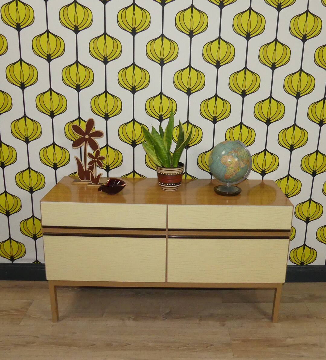 60s 70s Chest of Drawers Small Sideboard 1.08 M Resopal Cream Brown ...