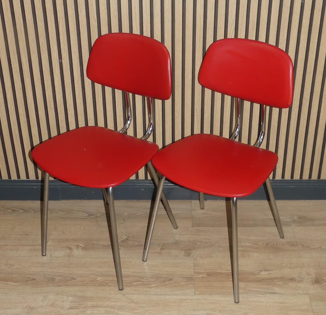 Set of 2 Pieces 60s Chair Chrome Kitchen Chair Red Diner Chair Sixties ...