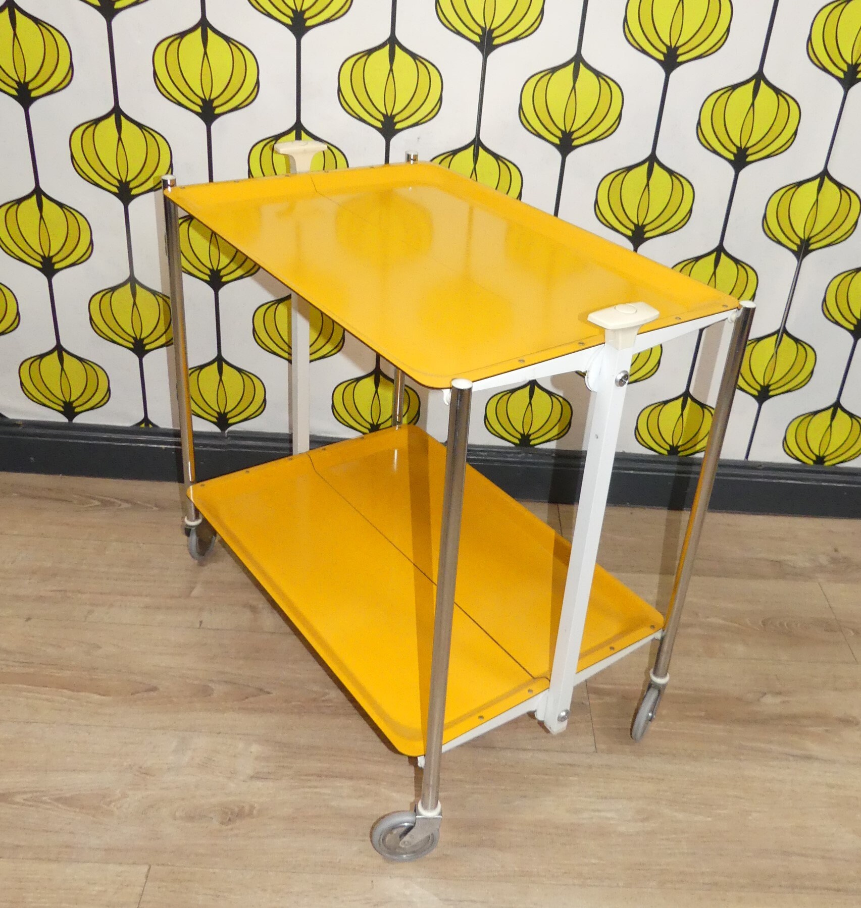 1960s Bar Trolley Tea Trolley Dinet Yellow/white Folding Dinet Mid ...