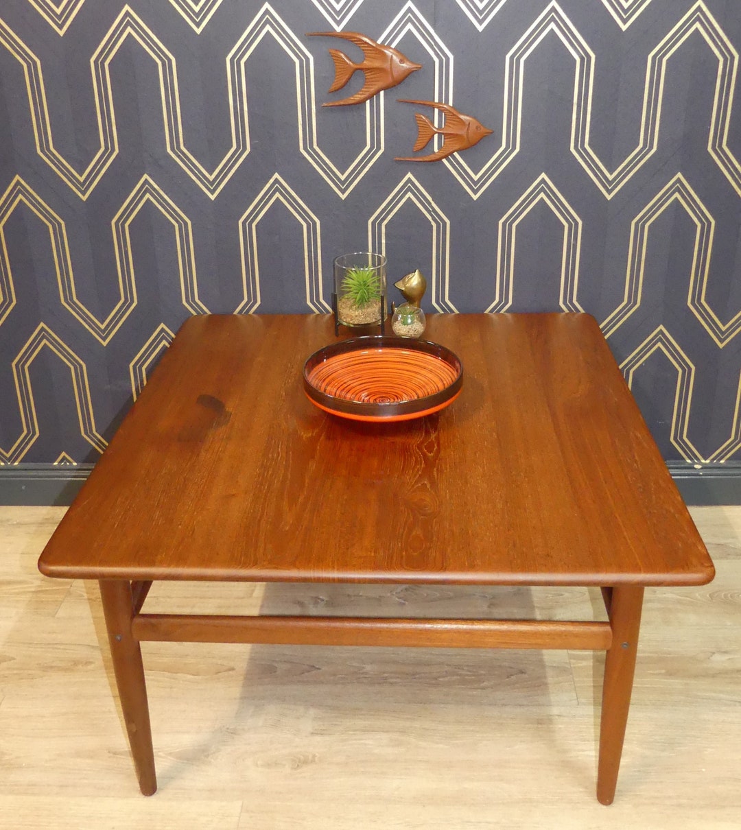 Large 60s TEAK Table 85x85 H 47 Coffee Table Coffee Table Solid Wood ...