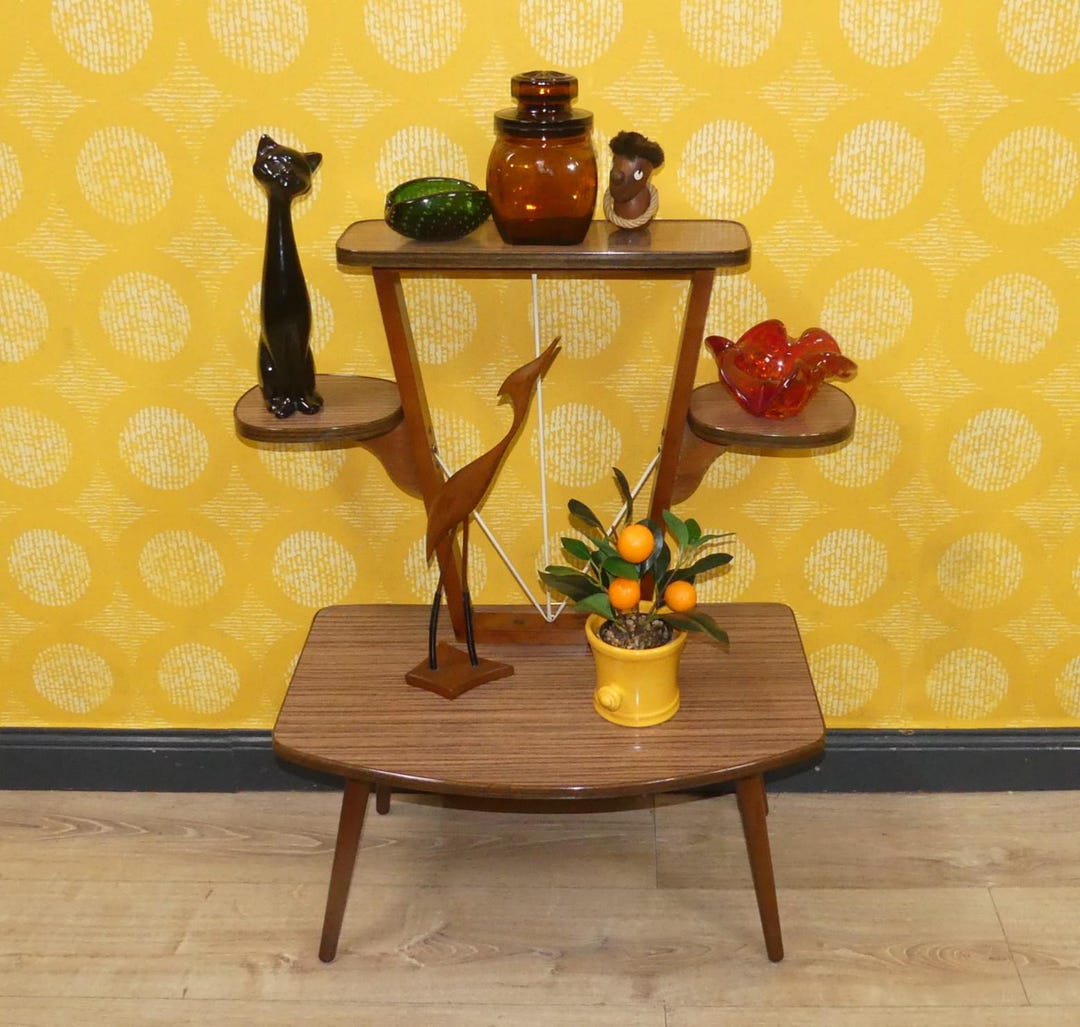 Sixties Flower Bench Flower Stool 60s Etagere Resopal Teak Look String ...