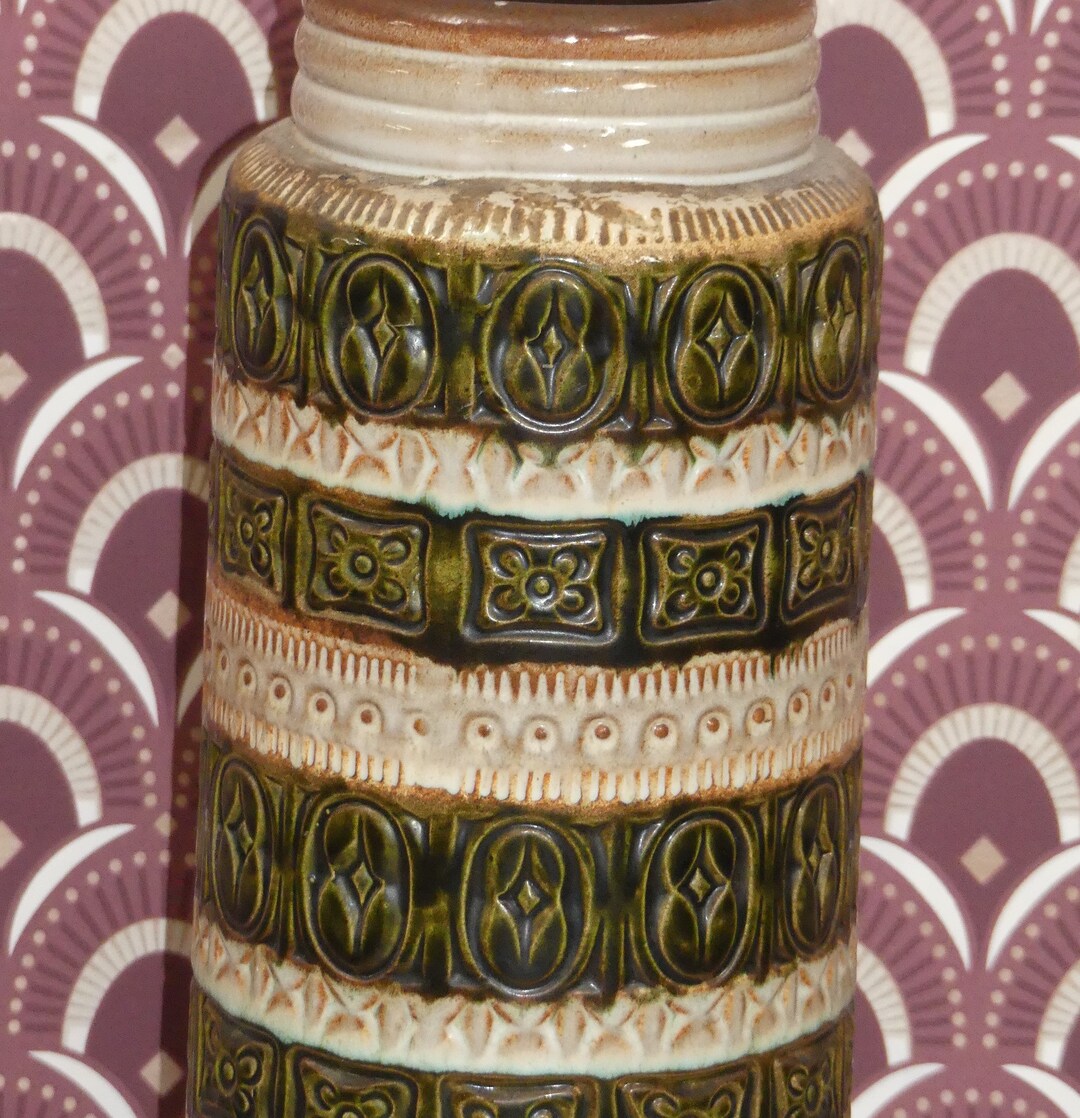 Floor Vase 70s Ceramic Beige GREEN Decor TUNDRA Sixties Vase Decoration ...