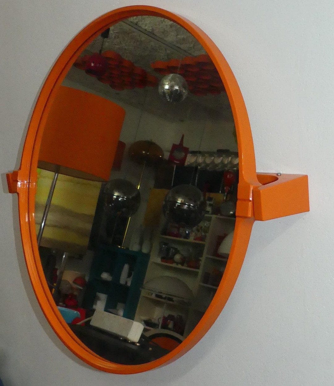 Large 70s Mirror ORANGE Plastic Round 50 Cm Tiltable 70s Mirror Vintage ...