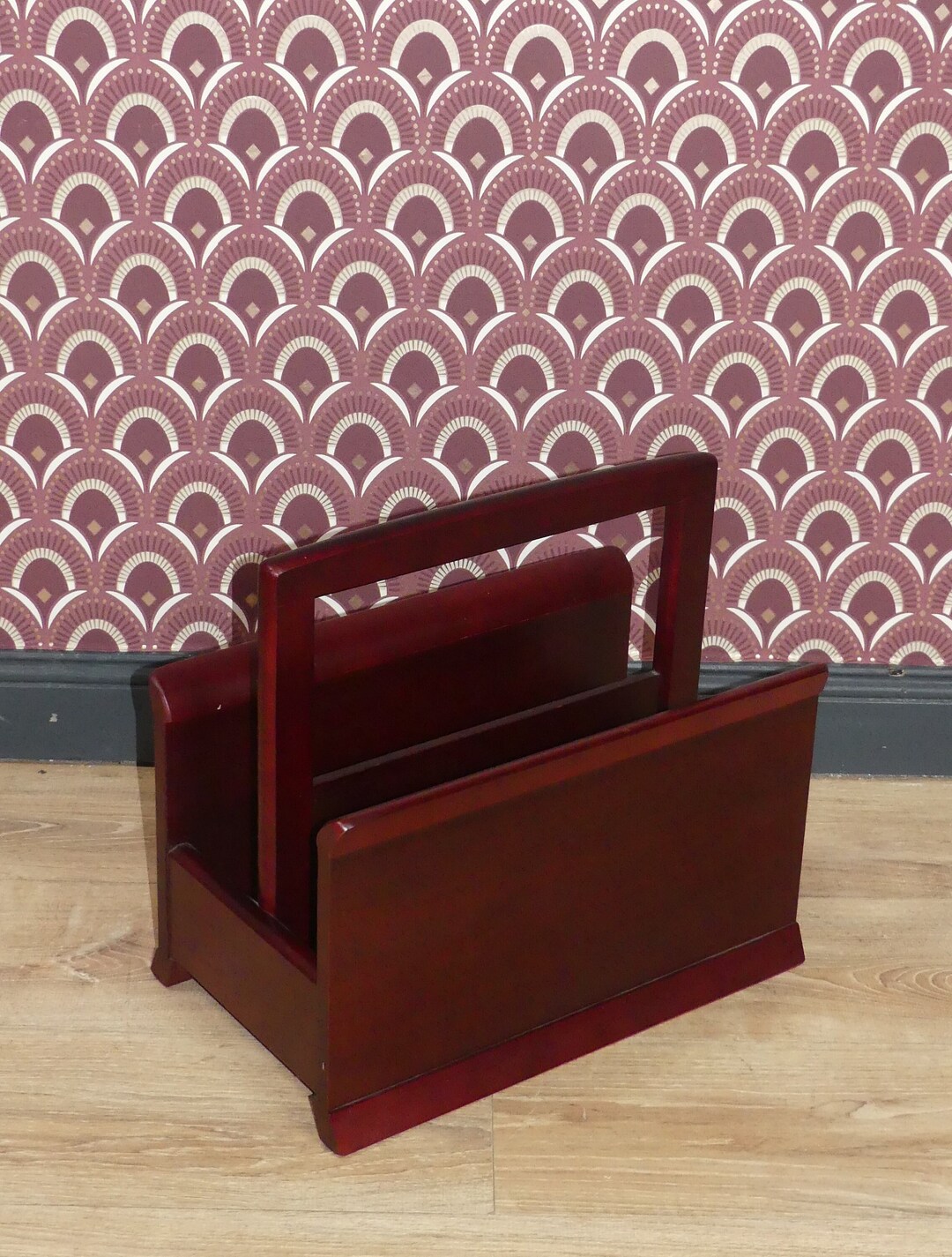 Solid Wood Magazine Shelf With Handle 70s Newspaper Rack Dark Red ...