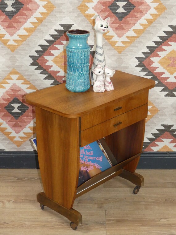 60s Side Table Newspaper Stand Newspaper Table on Wheels - Etsy