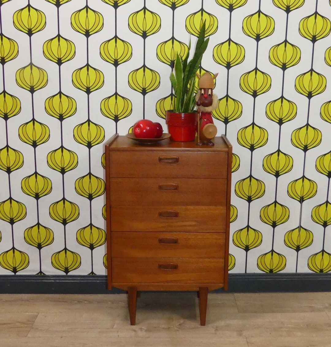 60s TEAK Dresser Drawer Cabinet on Legs Danish Design Look Mid Century ...