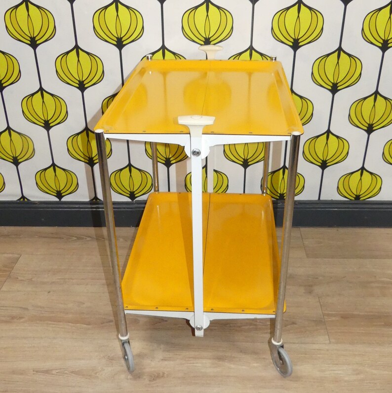 1960s Bar Trolley Tea Trolley Dinet Yellow/white Folding Dinet Mid ...